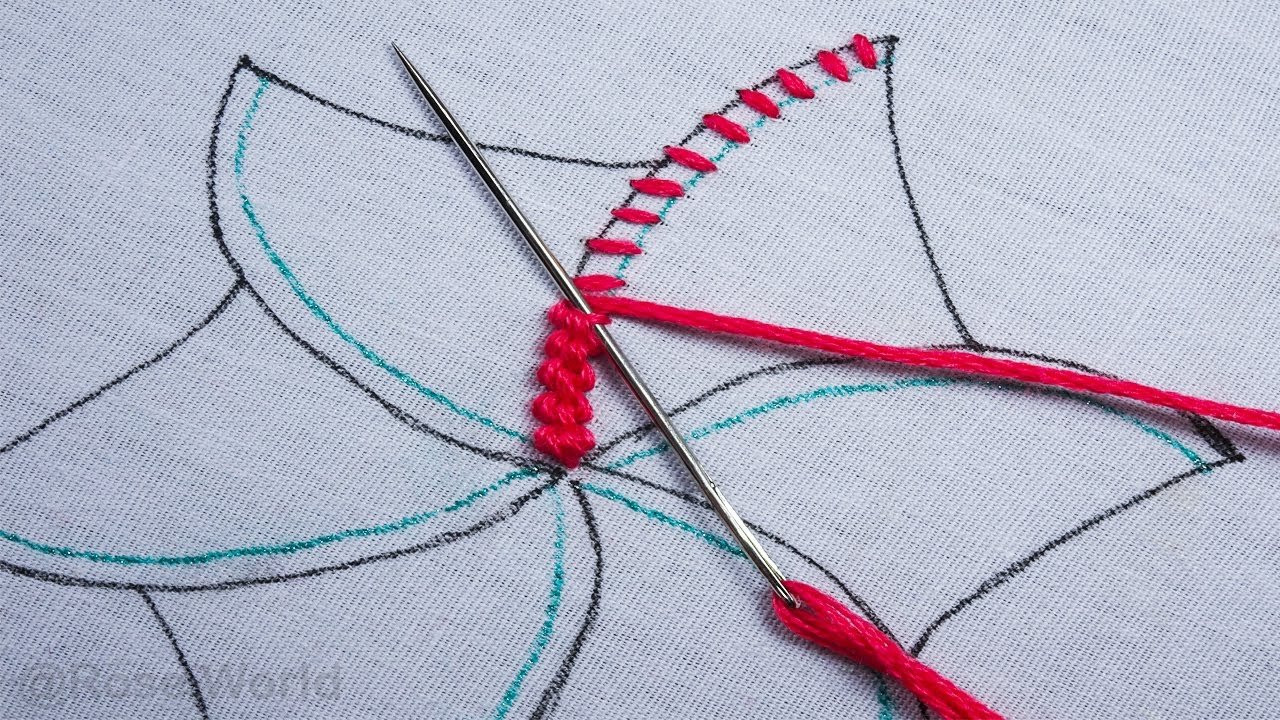 hand embroidery beautiful raised chain stitch band needle work art ...