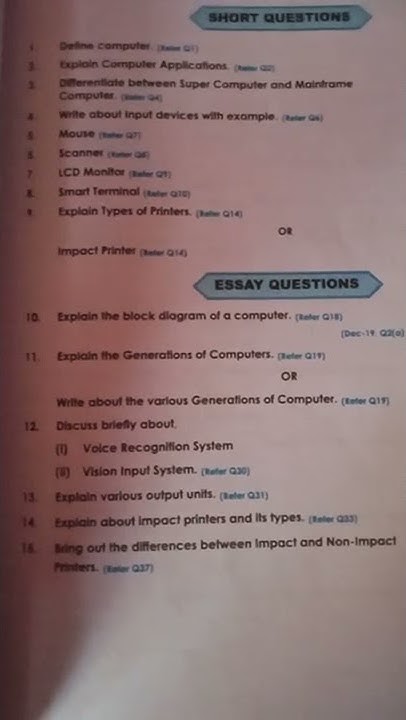 Introduction in computers important questions for bcom(computer ...