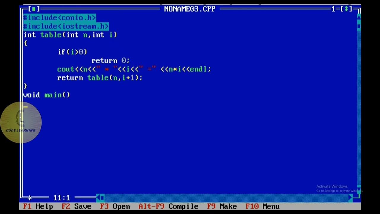 C Function 16 Printing Table Using Recursion Codelearning Youtube