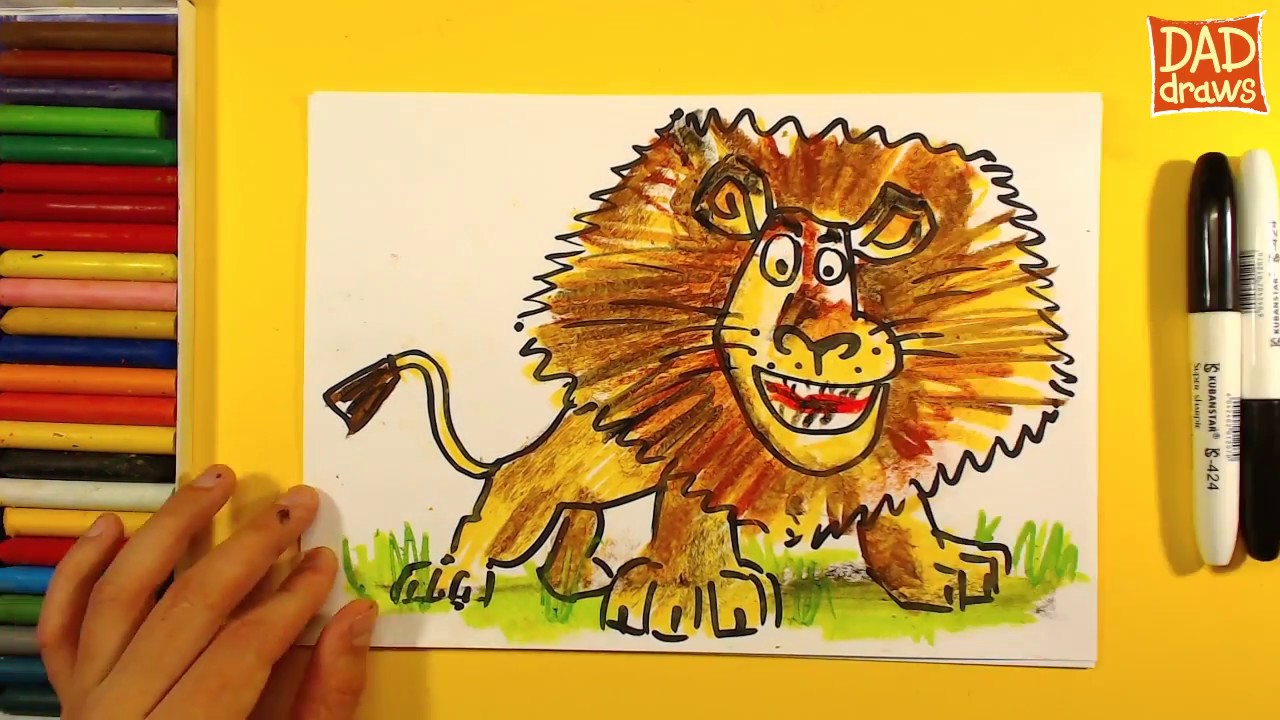 How to draw a lion Alex from Madagascar - YouTube