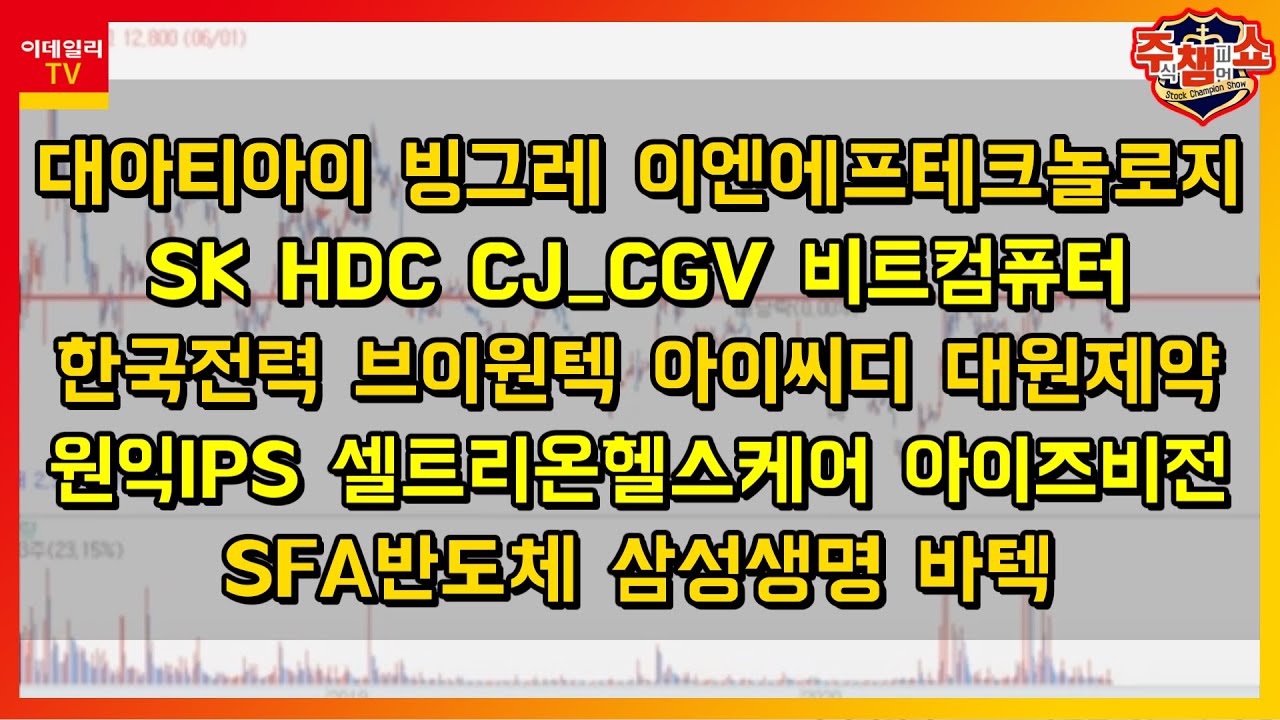 대아티아이,빙그레,이엔에프테크놀로지,SK,HDC,CJ CGV,비트컴퓨터,한국전력,브이원텍,아이씨디,대원제약,원익IPS,셀트리온헬스케어,아이즈비전_주식챔피언 쇼 ...