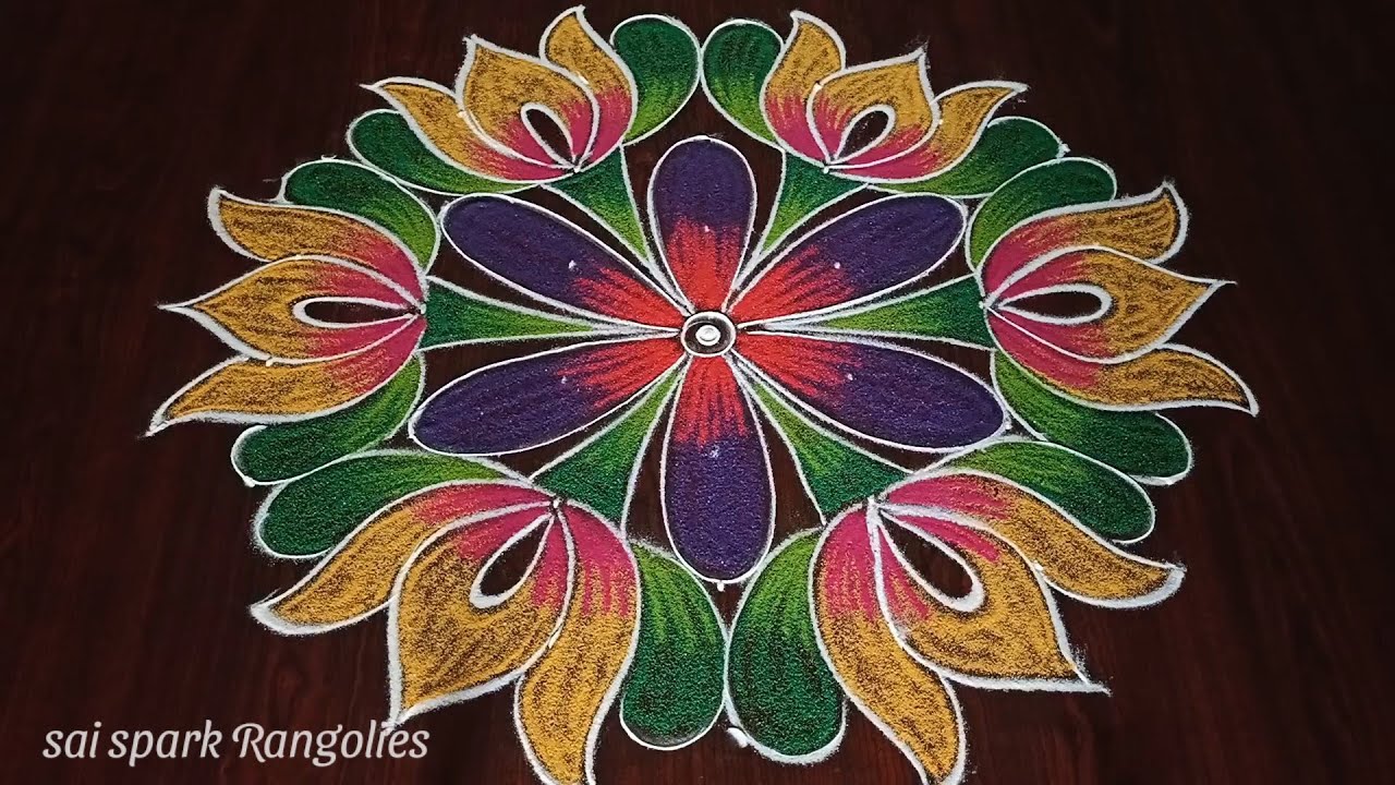 friday spl lotus flower rangoli (7*4) dots //thamarai poo kolam//easy ...