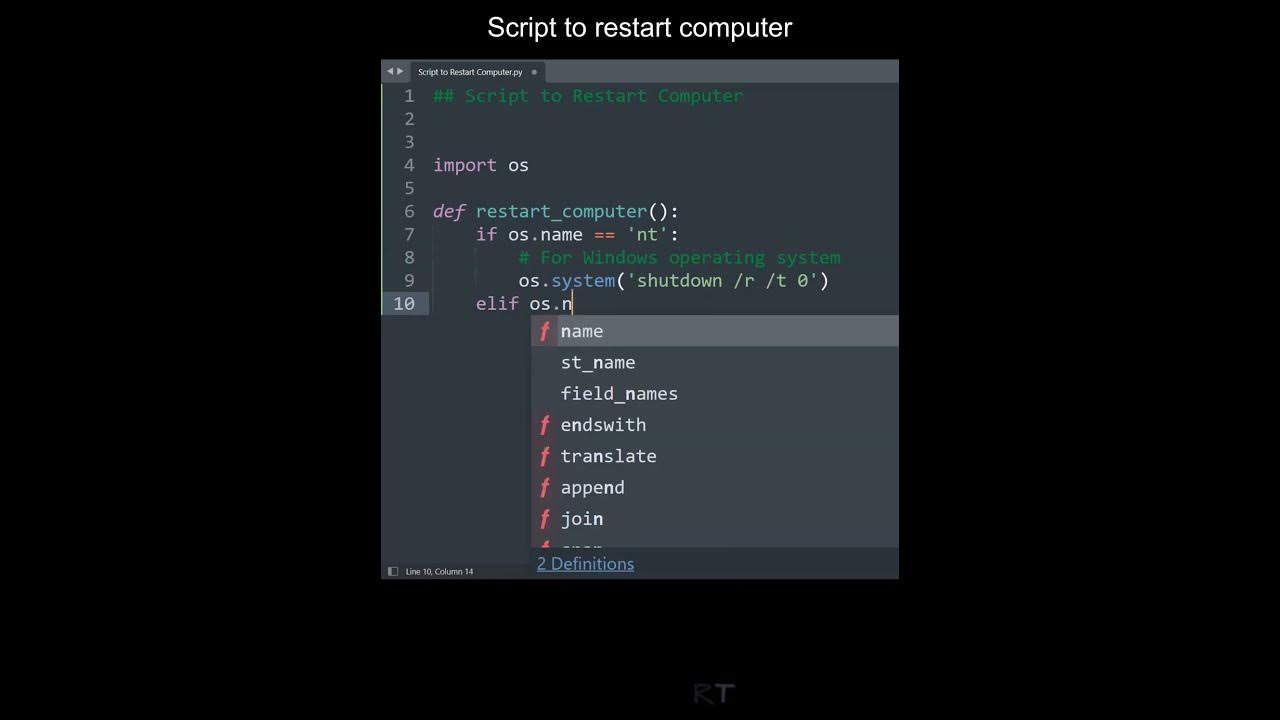 Script To Restart Computer In Python Python Examples Python Coding Tutorial Python