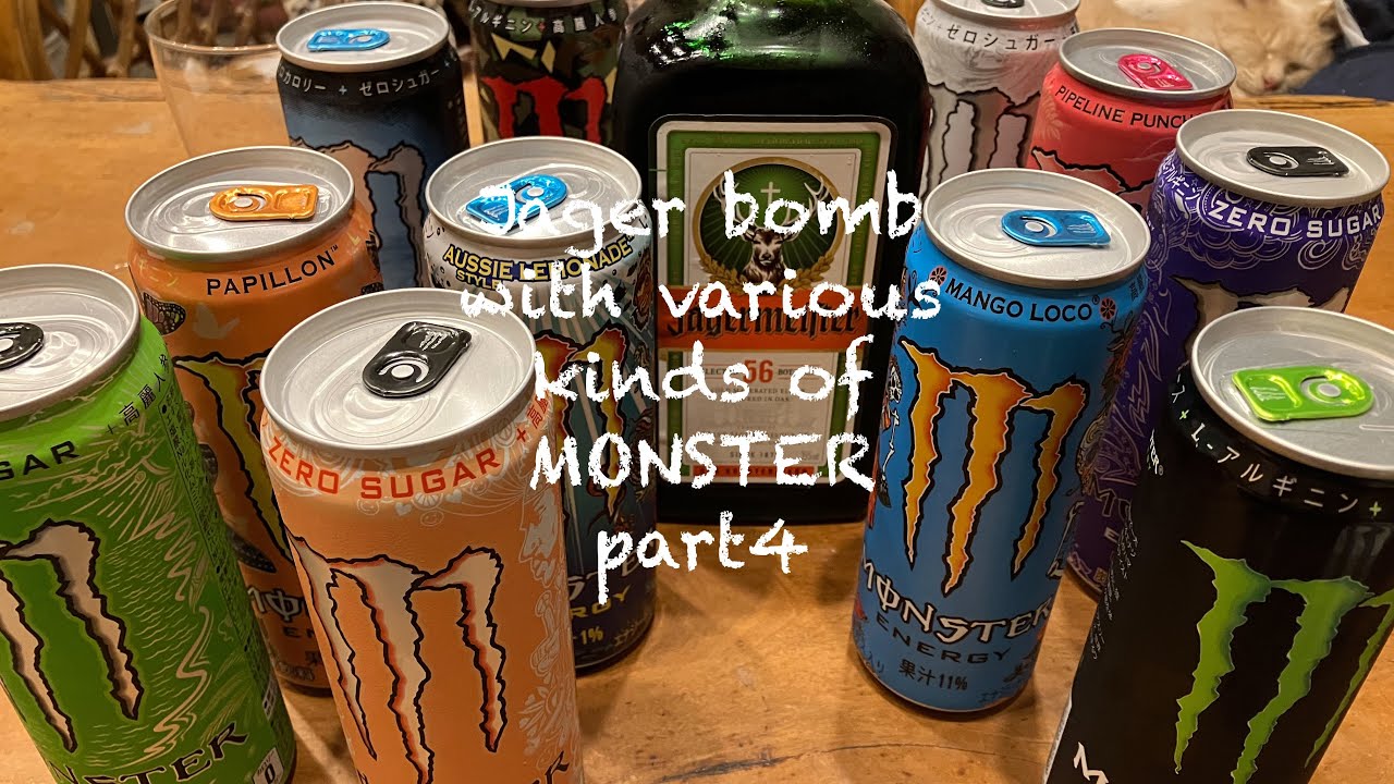 Jager bomb with various kinds of MONSTER energy drinks part4 - YouTube