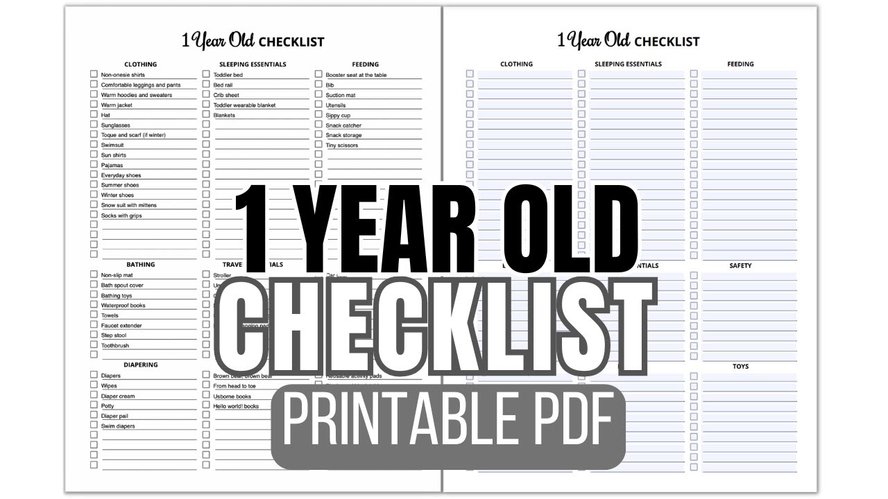 1 Year Old Checklist Printable (PDF) - YouTube