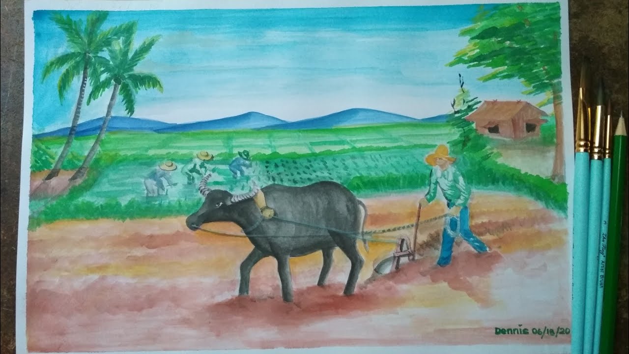 Carabao And The Farmer 🐃 Watercolor Painting - YouTube