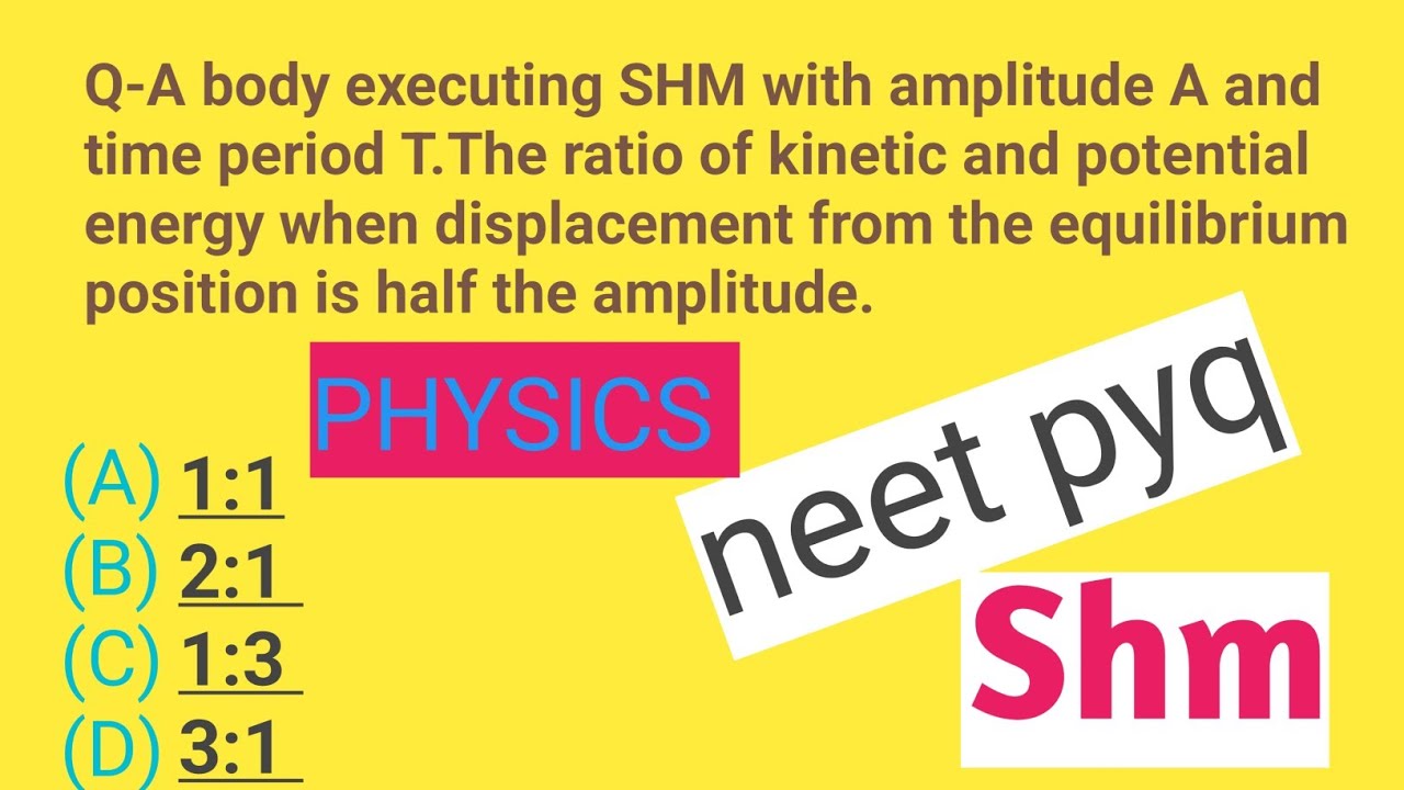 In a SHM ratio of KE and PE when the displacement from mean position is ...