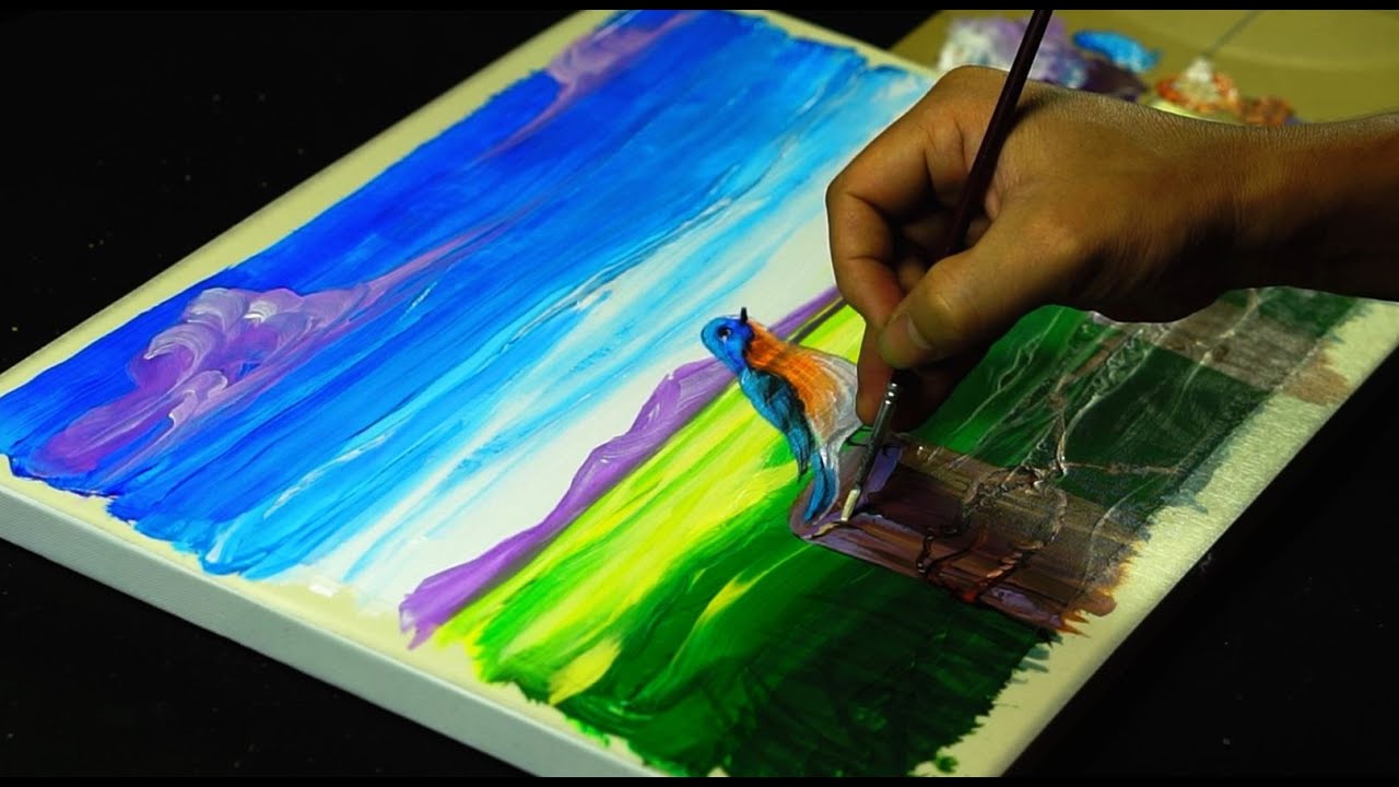 How to Draw a Little Bird / Landscape Acrylic Painting Tutorial / Draw ...