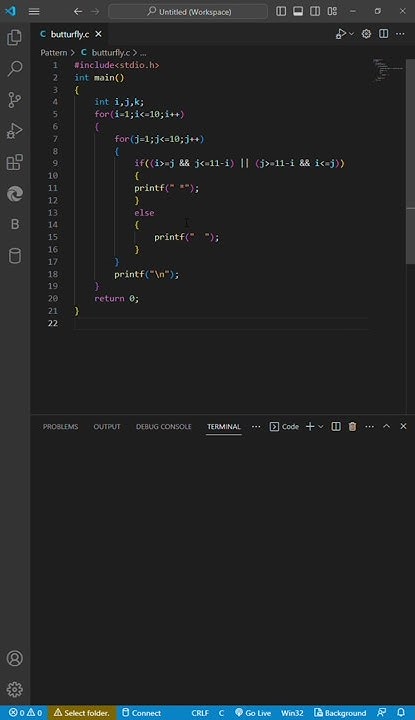 #shorts 🔥🔥 C Program Print Butterfly using for loop & If-else. - YouTube