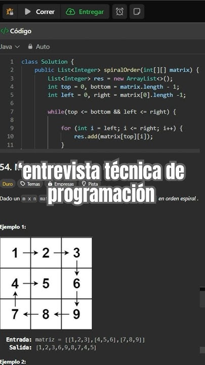 Resolver entrevista técnica de programación | Matriz espiral | TOP | #java #backend #python # ...