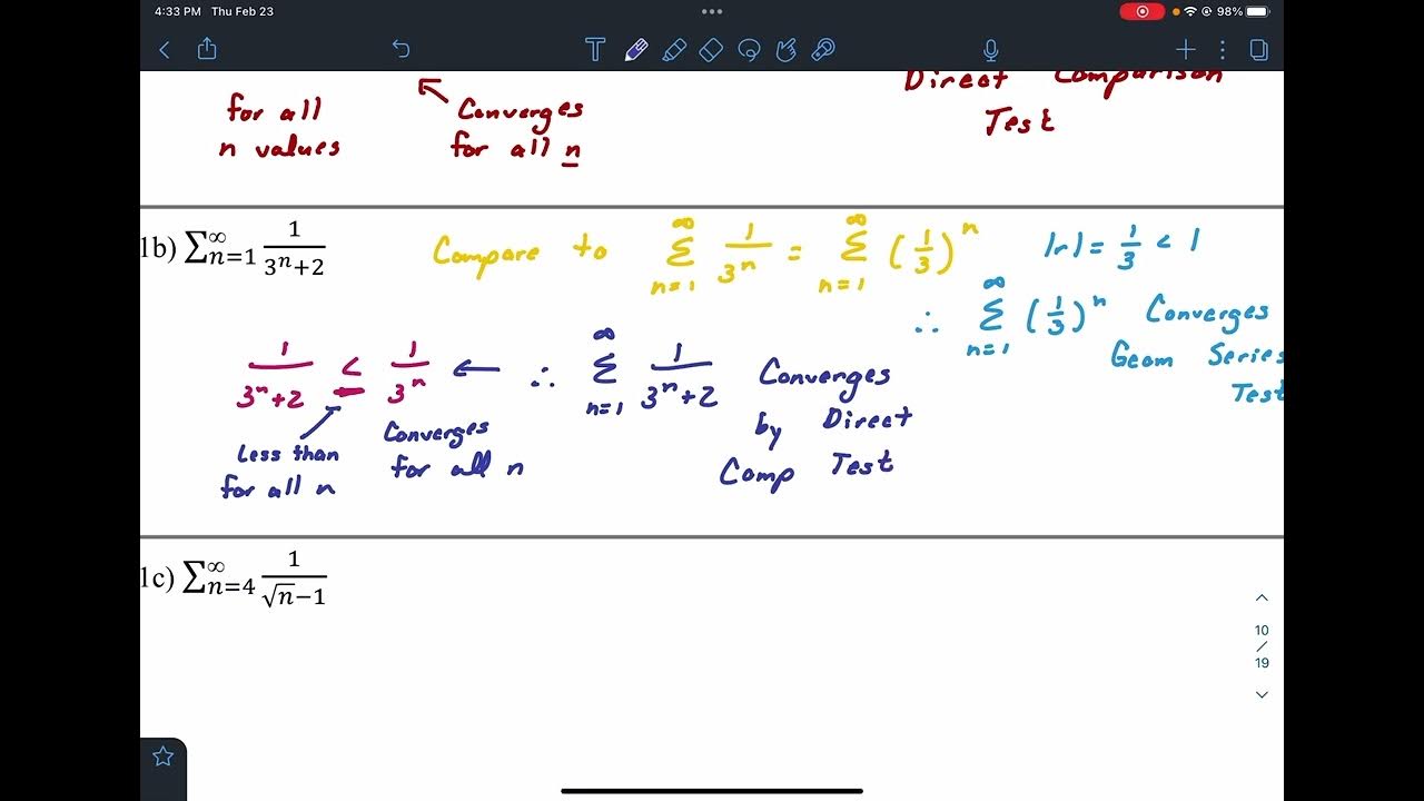Sim CALC Series Convergence Tests: Direct Comparison Test (Examples 1b ...