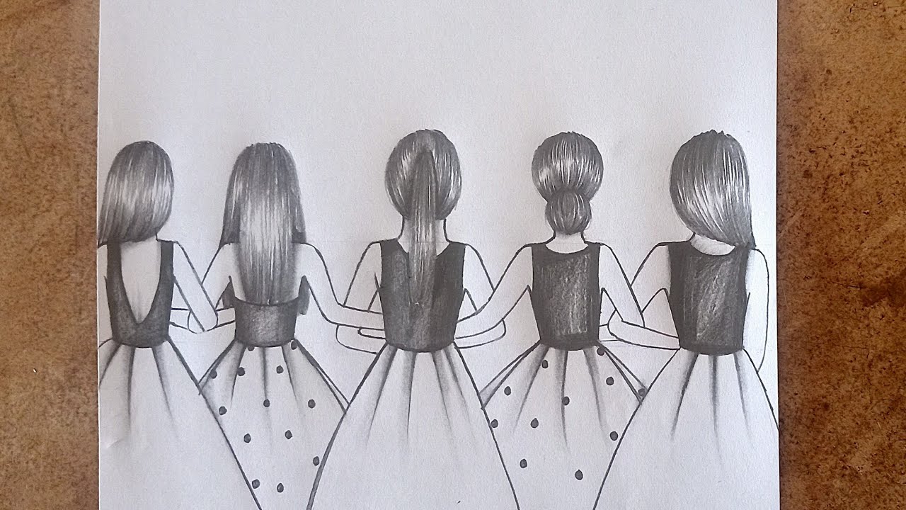 How to draw five girls best friends forever 💗|best friends drawing easy ...