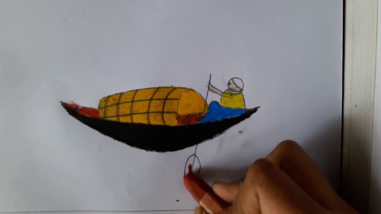 How to draw a boat with a boatman.step by step. very easy - YouTube