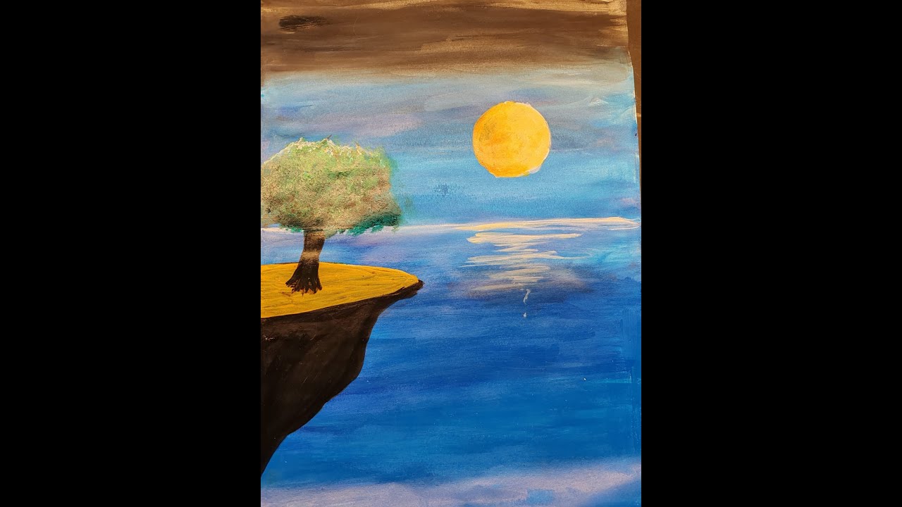 Moon light Scenery with Acrylic paint #drawing - YouTube