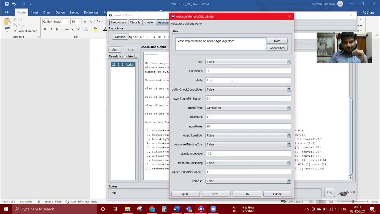 19BCE1350 CSE4022 DA2: APRIORI ALGORITHM USING WEKA TOOL - YouTube