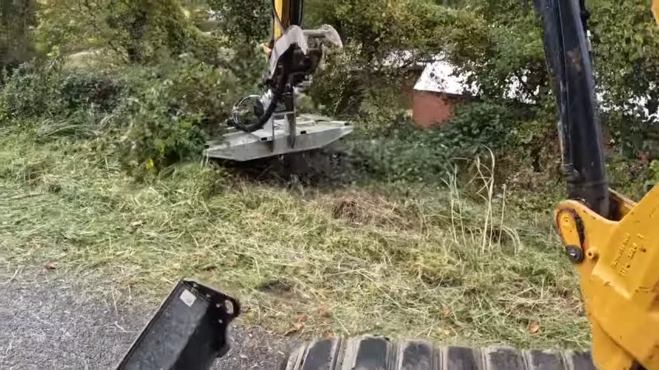 Heavy Brush Mowing On Extremely Steep Bank in Asheville, NC!!! - YouTube