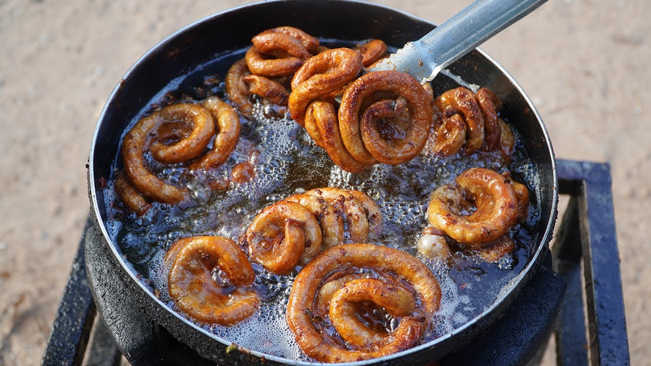Deep Fried Chitterlings Recipe | Crispy Chitlins Cooking in Village ...