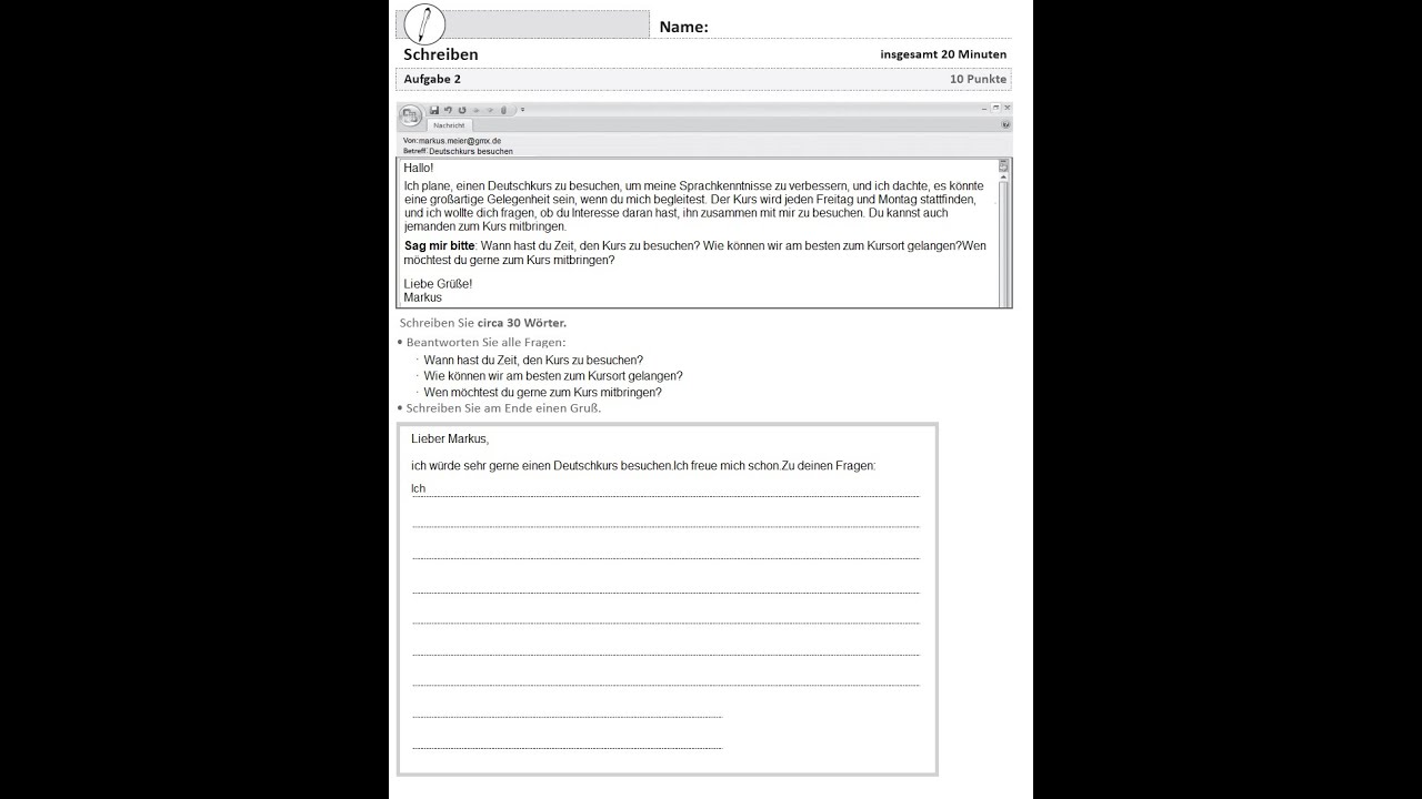 NEW! ÖSD A1 │ E-MAIL SCHREIBEN Nr.49 │ NEW 2023 │Letter writing (A1 ...