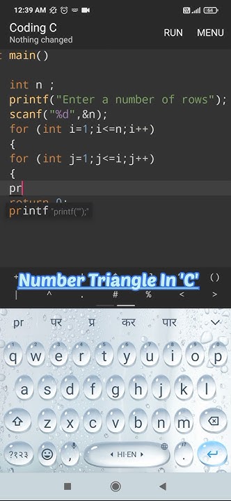 Number Triangle in C ️🔥 #shorts #programming #coding #program #like # ...