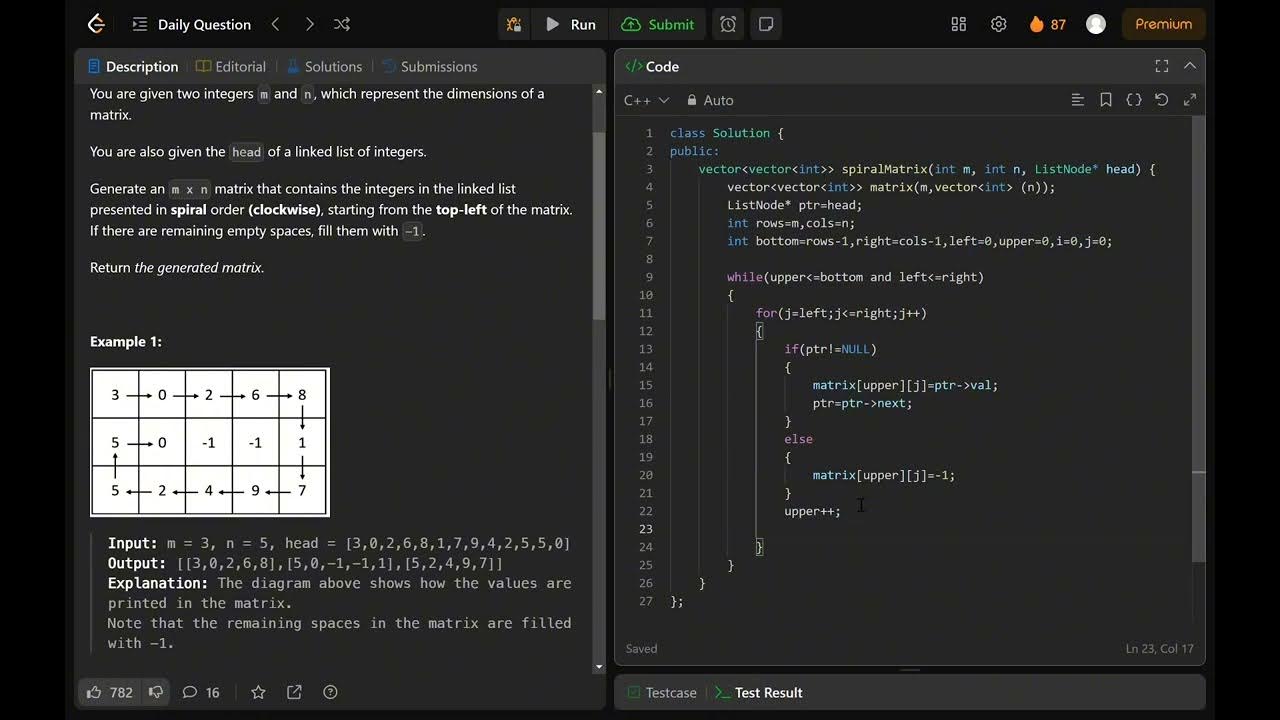 2326. Spiral Matrix 4 | C++ | Simple and easy explanation | Leetcode Daily question | DSA - YouTube