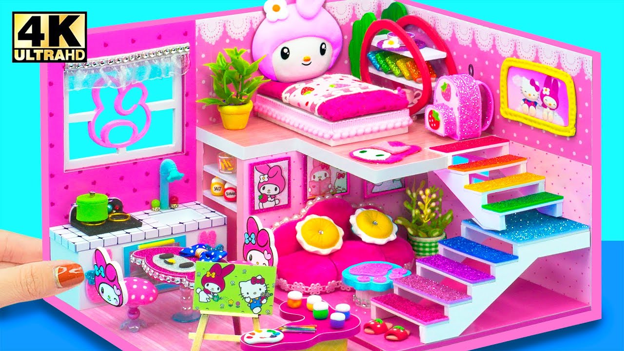 Make Cute Pink Melody House from Cardboard for a Family ️ DIY Miniature ...