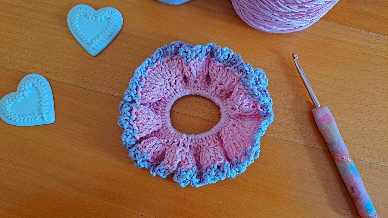 Crochet Easy Romantic Scrunchie For Beginners | Crochet Two Toned ...