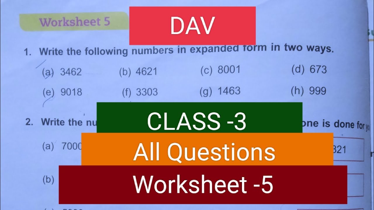 Dav Class 3 Maths Chapter 1 Worksheet 5 Youtube