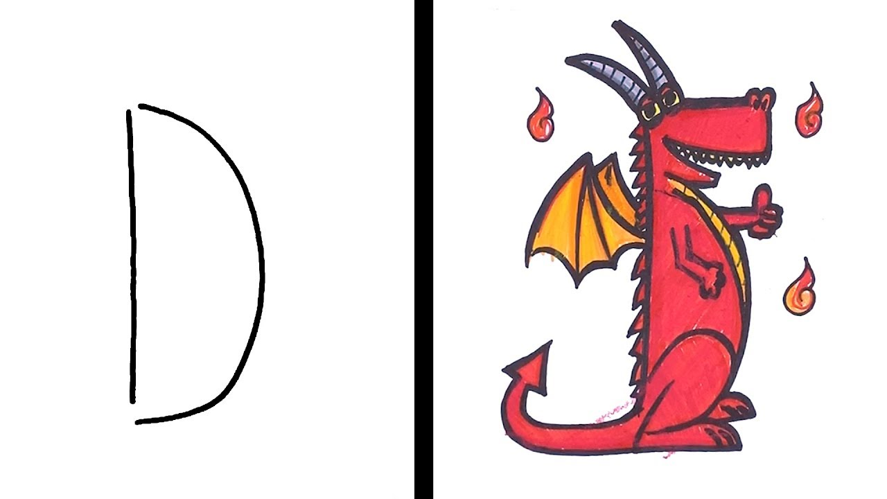 How to turn letter D into a Cartoon Dragon | Easy Drawing | Gao Art ...