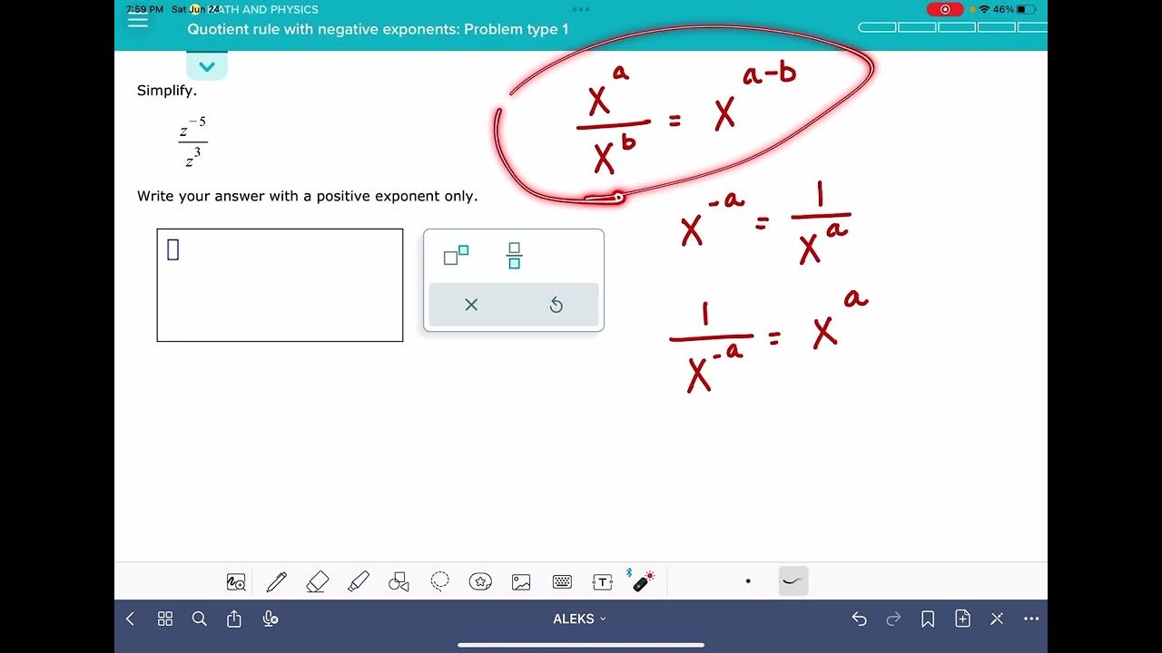 ALEKS: Quotient rule with negative exponents: Problem type 1 - YouTube