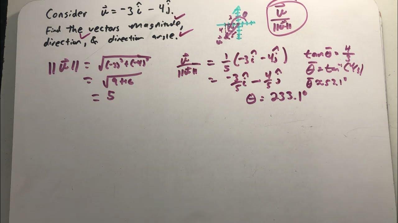 Find a vectors magnitude, direction, and direction angle. - YouTube