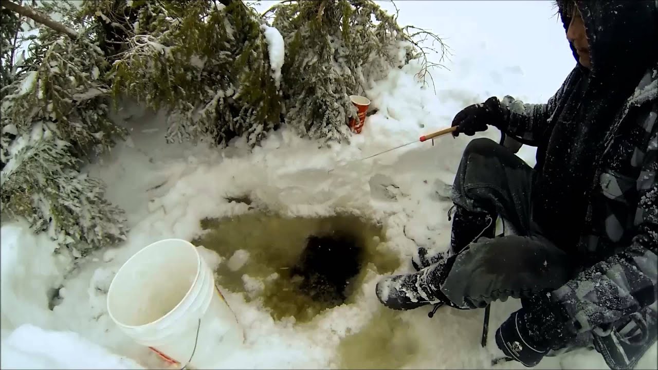 Ice fishing in a snow storm part 1 (feb 20,2013) - YouTube