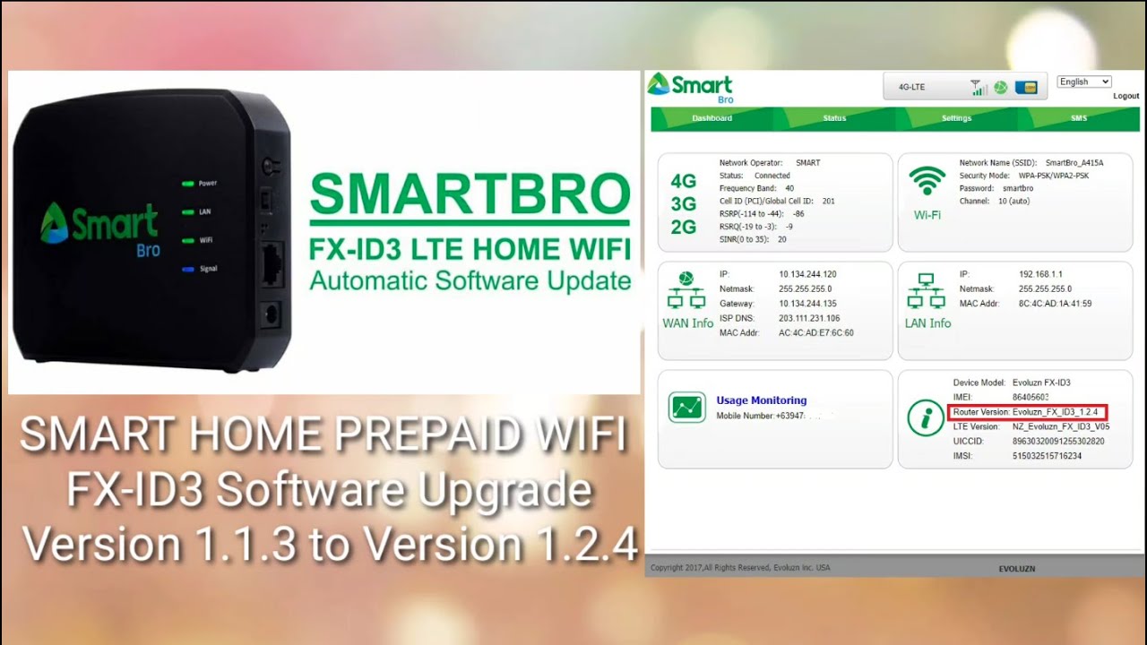 SMARTBRO Home Prepaid Wifi FX-ID3 Software Upgrade Version 1.1.3 to 1.2 ...