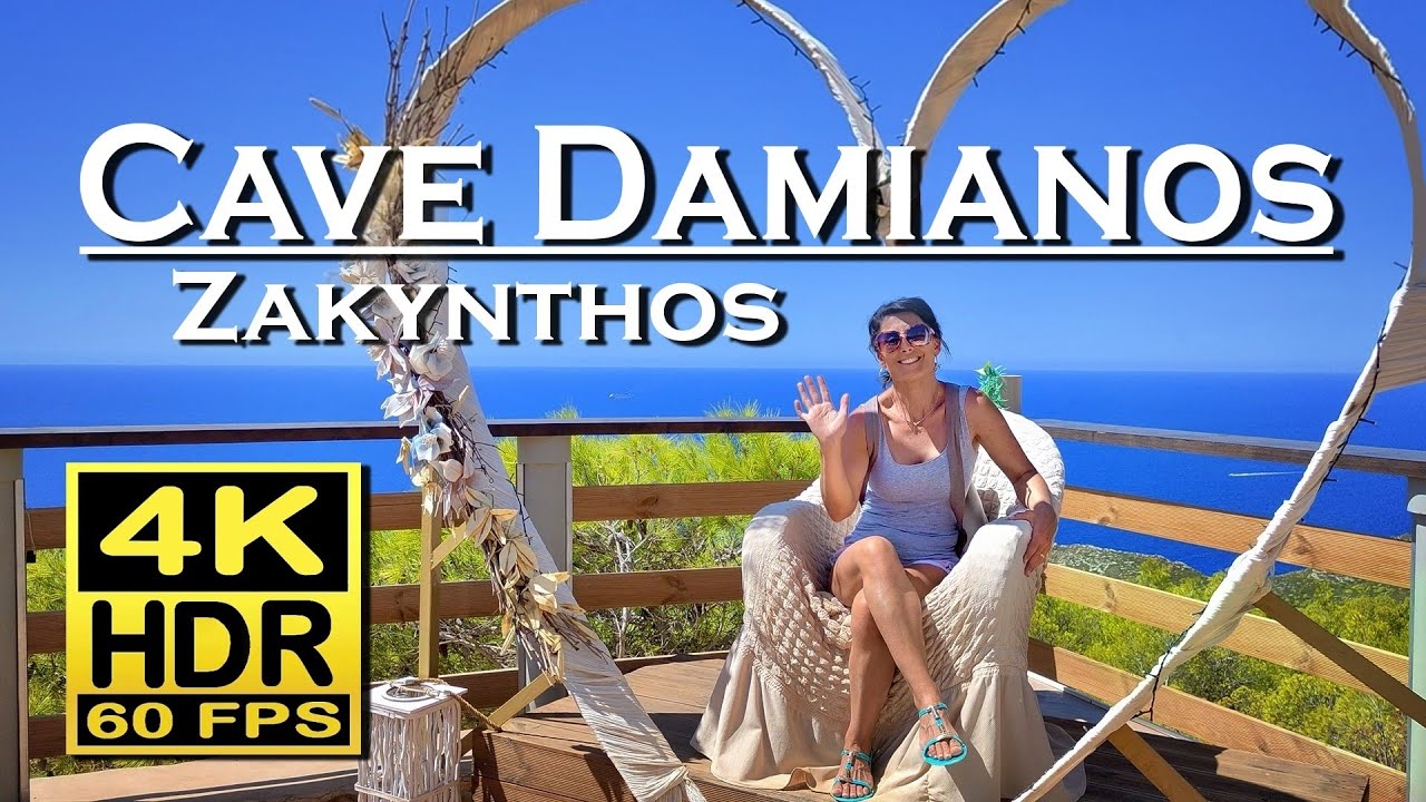 Cave Damianos, Zakynthos , Greece in 4K 60fps HDR ( UHD ) 💖 Sunset restaurant 👀 walking tour ...