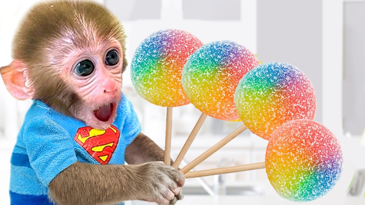 Monkey COCO try to cooking Satisfying Rainbow Jelly Dessert & ASMR ...
