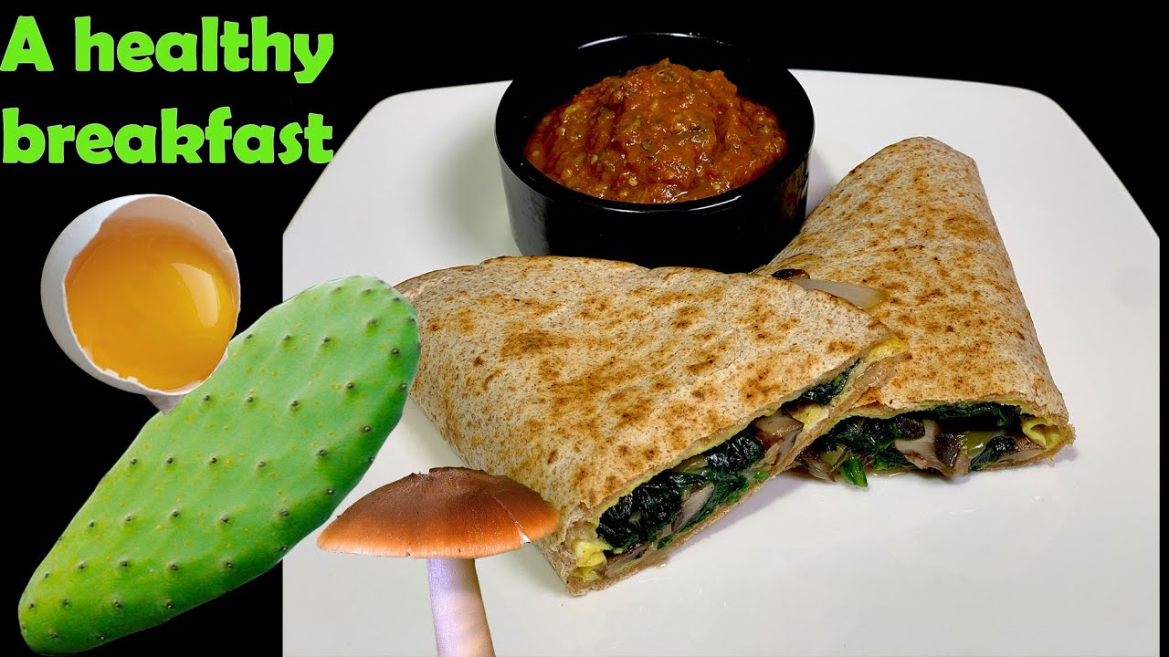 A healthy breakfast with cactus, mushrooms and spinach. - YouTube