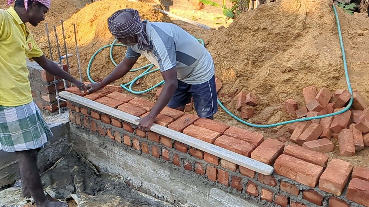 Easy method Of Basement Brick Wall | Building Plinth Beam Bricklaying ...