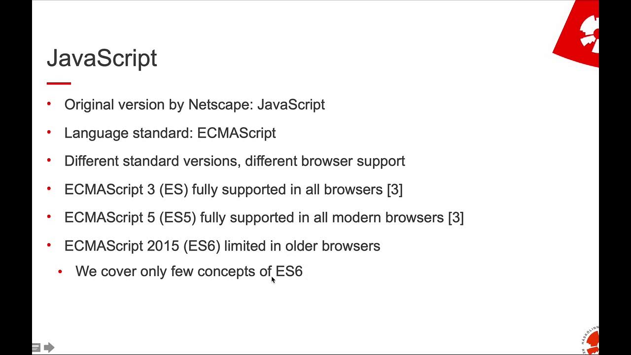 Web Programming I: L7/8: JavaScript part 4: JavaScript Introduction - YouTube