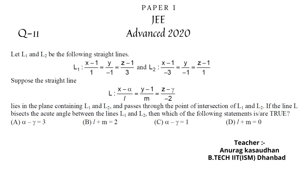 JEE Advanced 2020 Math Paper 1 (Q 11) solution | IIT JEE Maths | # ...