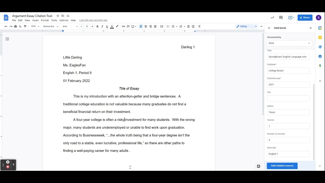 How to Use Google Doc's Citation Tool to Add In-Text Citations and a ...