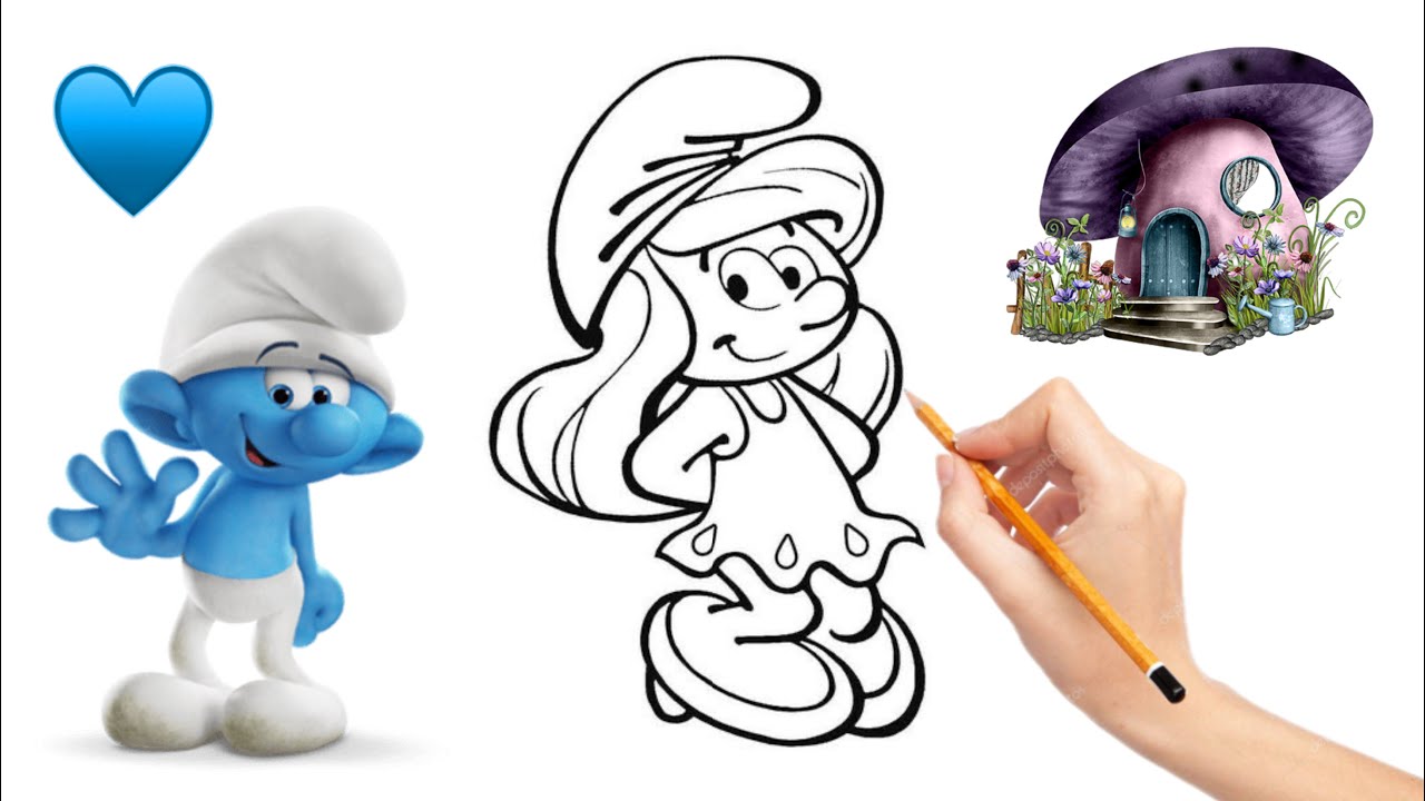 🍄Dibujar y colorear Pitufina | Dibujos para niños | 🎨Coloring pages for ...