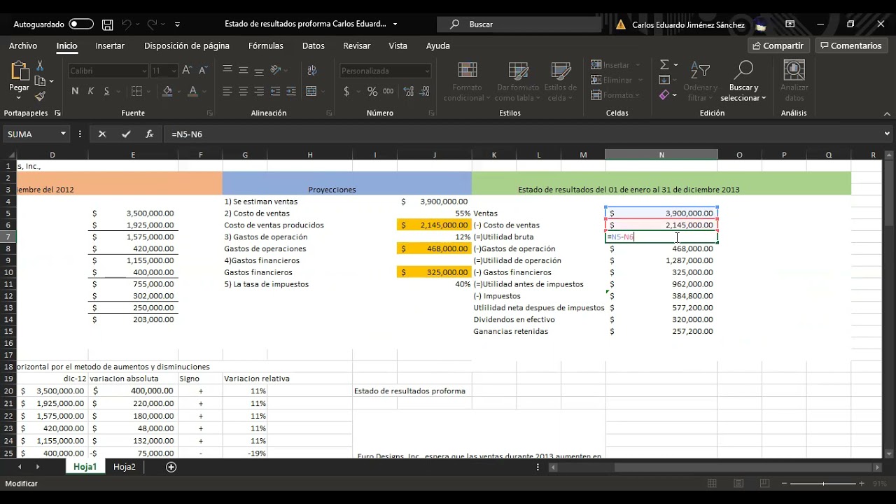 Ejercicio De Estado De Resultados Proforma Youtube