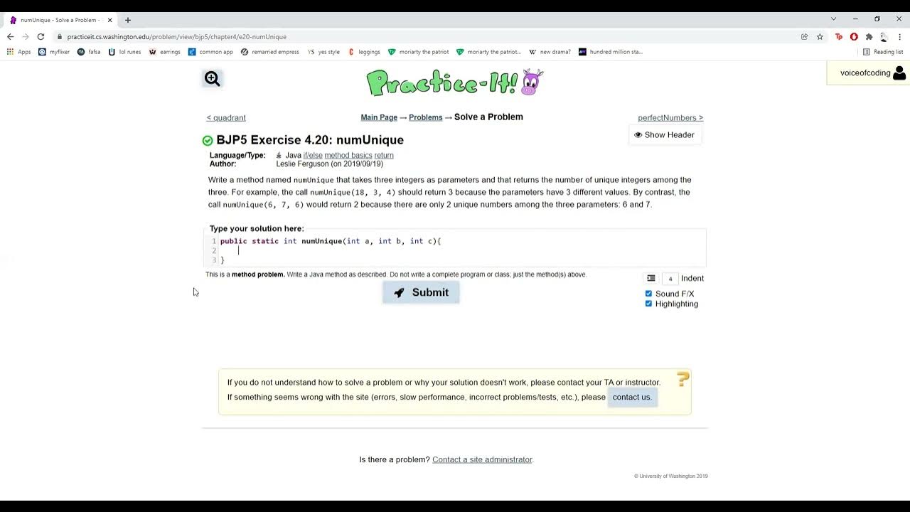 Exercise 4.20 (numUnique) Java Tutorial || Practice-It - YouTube