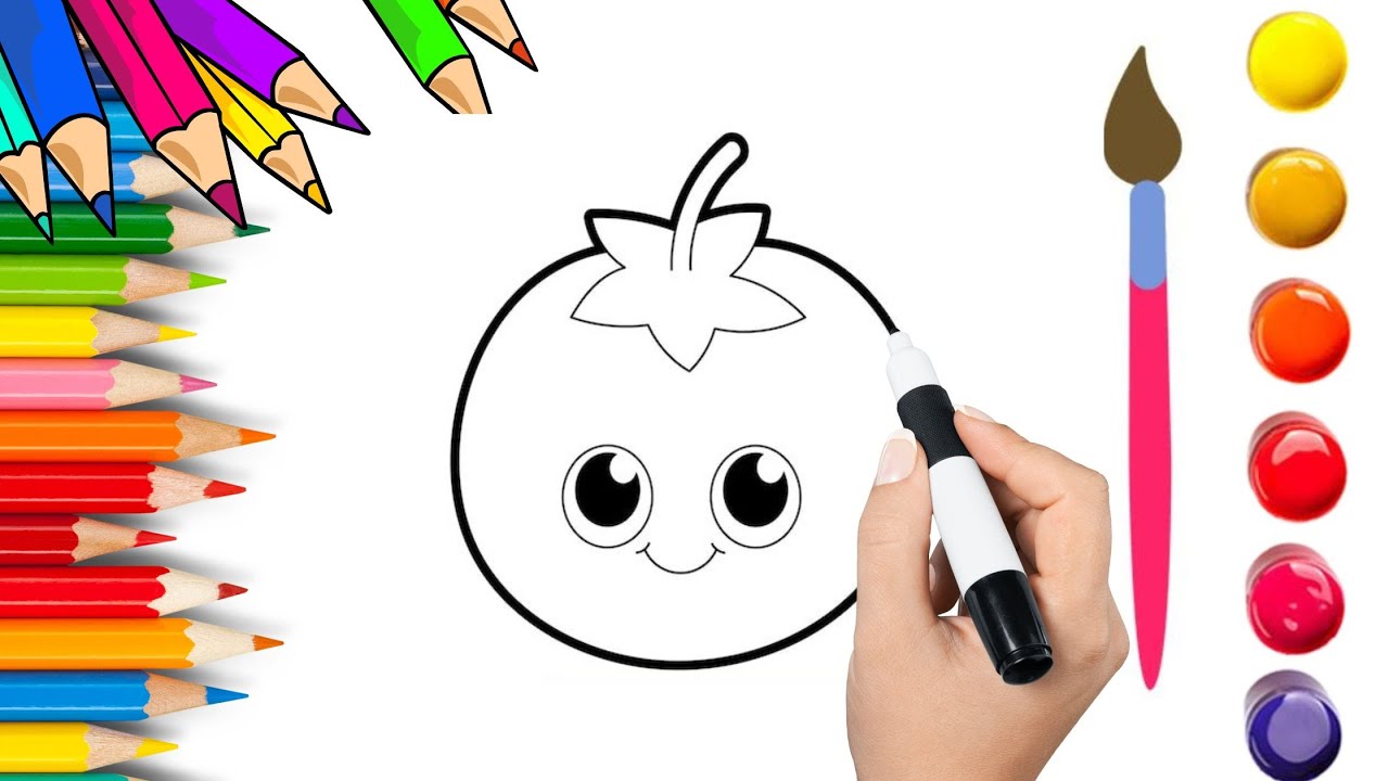 How To Draw cute TOMATO Drawing, Painting & Coloring For Kids and ...