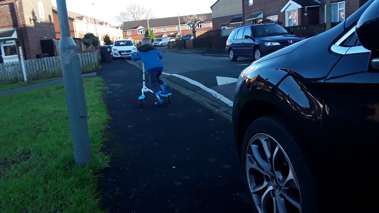 James on his new scooter - YouTube