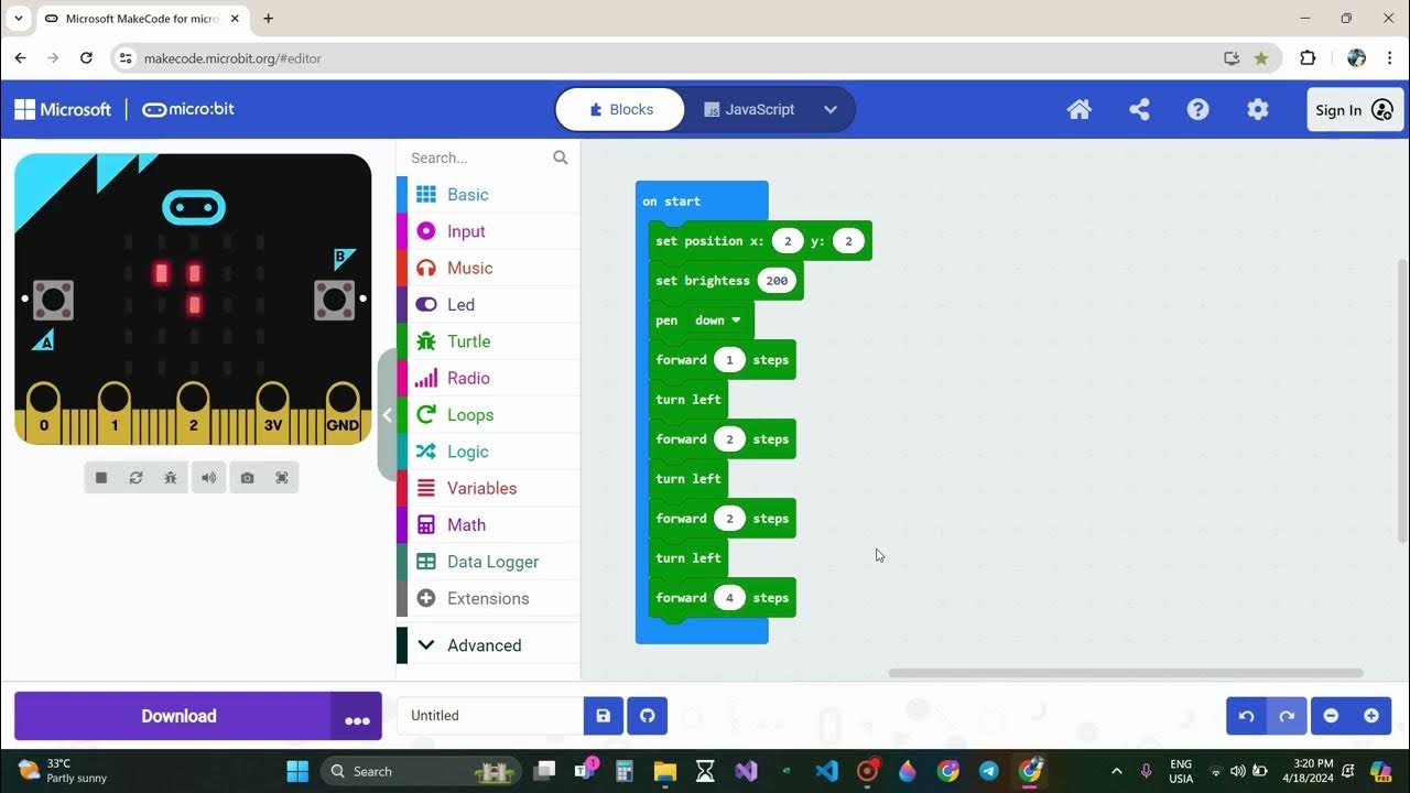 Microsoft MakeCode Micro:bit Project 40: 'Turtle Graphic' Created by ...