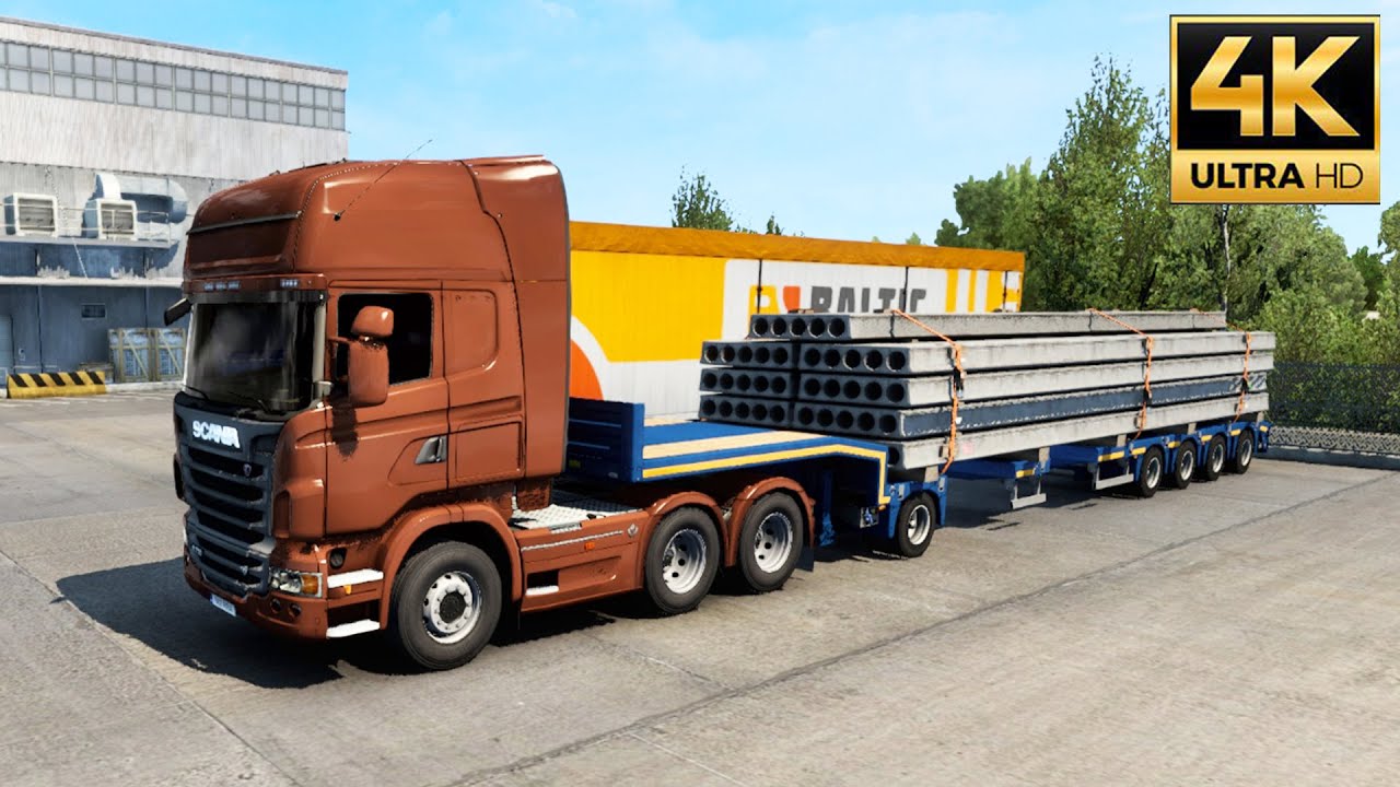 Watch: Transporting Concrete Beams (51t) | ETS2 @WheelRunners - YouTube