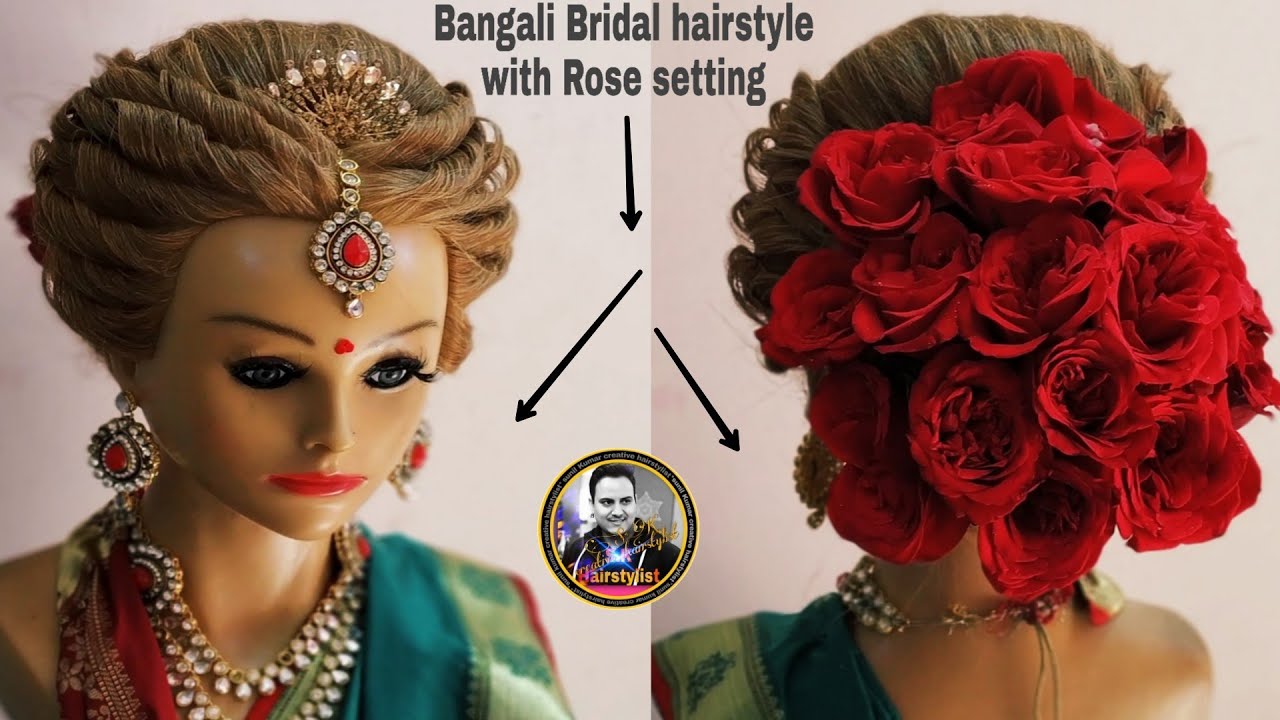 bridal hairstyle 2020/ how to set rose on hairstyling /how to set rose ...
