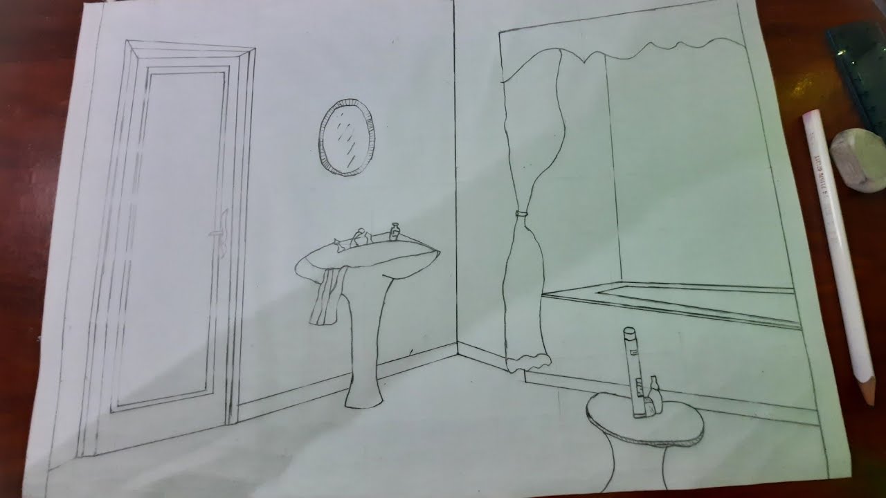 How to draw a home bathroom for beginners - YouTube