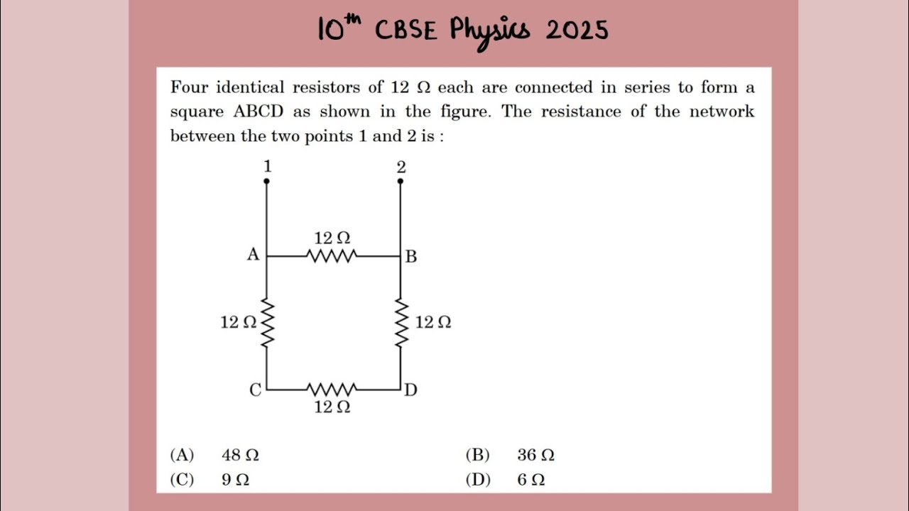 X Physics 2025 Four identical resistors of 12 Ω each are connected in ...
