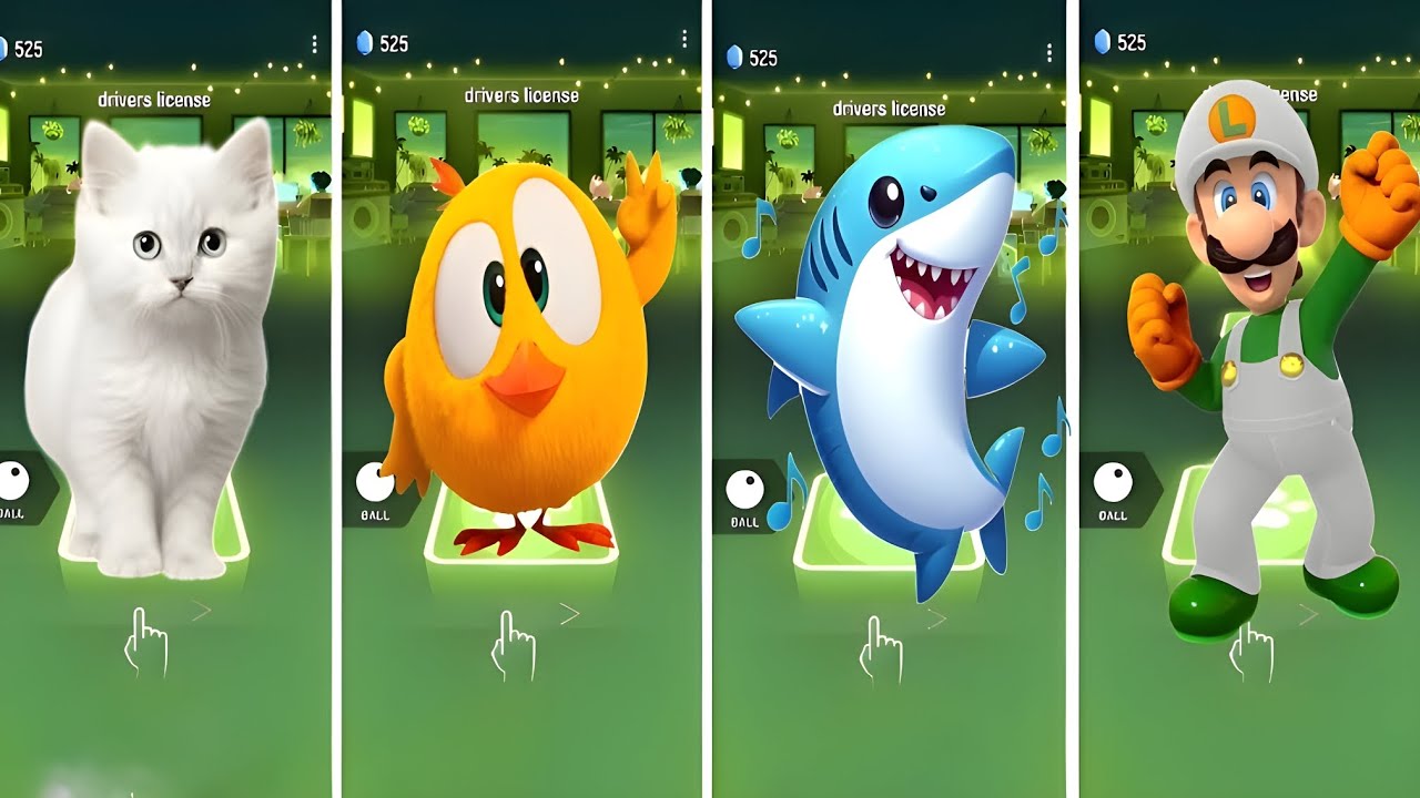 Cute Cat🆚Where's Chicky🆚Baby Shark🆚Super Mario🆚Tiles Hop 🎶🐾 - YouTube